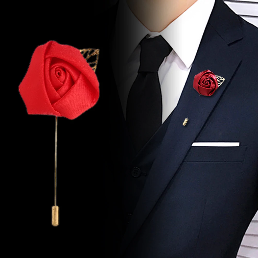 Handmade-Fabric-Rose-Brooch-Metal-Pin-for-Men-Suit-Lapel-Flower-Badge ...
