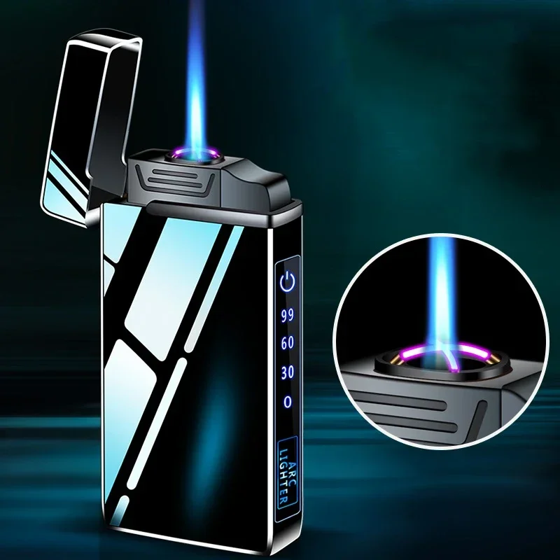 New-Metal-Windproof-Dual-Arc-USB-Lighter-Rechargeable-Butane-Gas ...