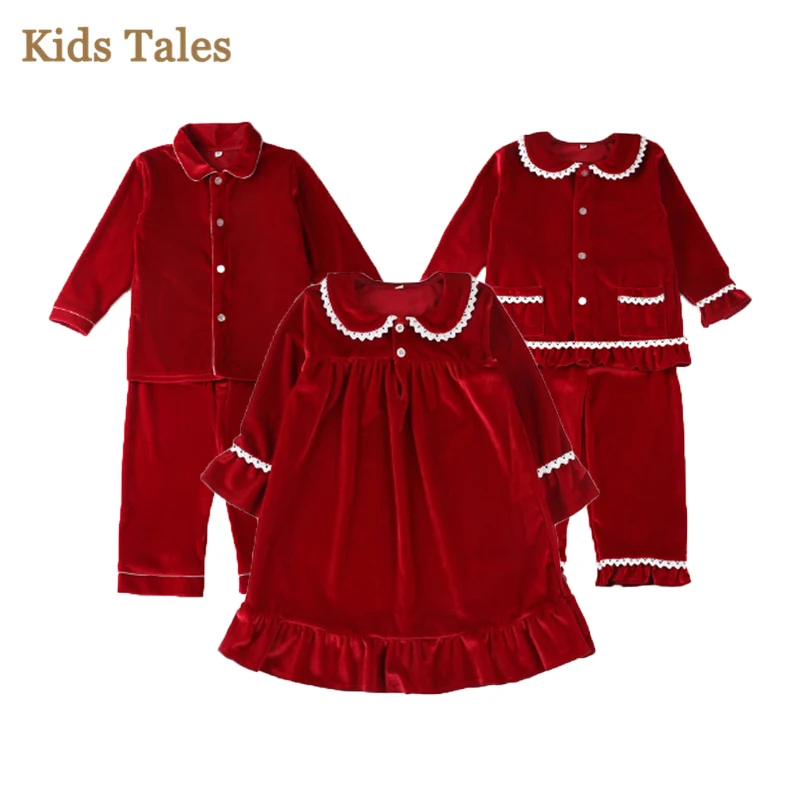 1-9years Spring Winter Red Velvet Pajamas Sets Children's Clothing Baby ...