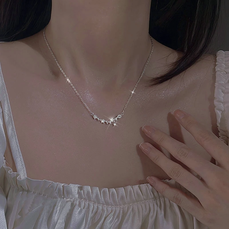 Korean Shining Stars Zircon Pendant Necklace Fairy Fashion Y2k Egirl Women Sparkling Crystal ...