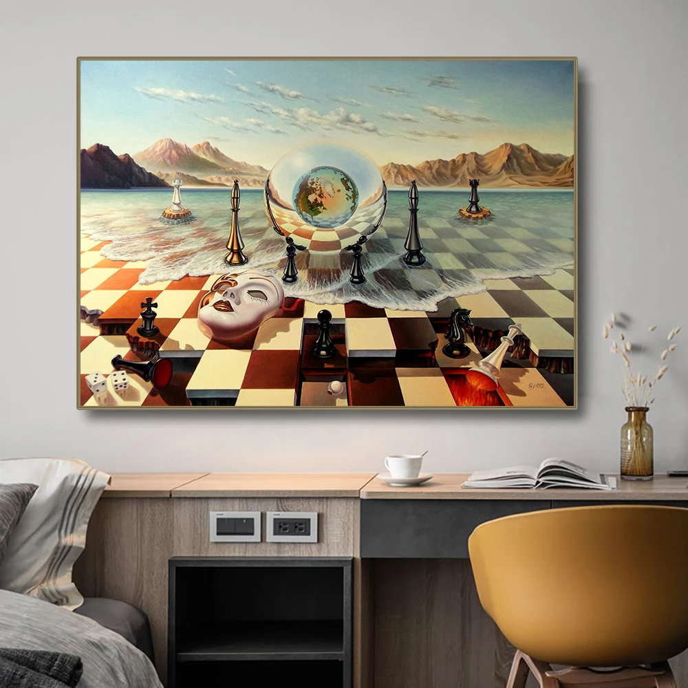 Salvador-Dali-Surrealism-Chess-Mask-On-Sea-Canvas-Painting-Modern-Wall ...