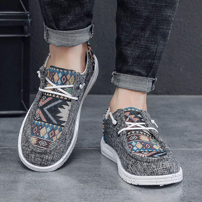 Summer New Ethnic Style Men's Shoes Linen Canvas Walking Trendy Shoes ...
