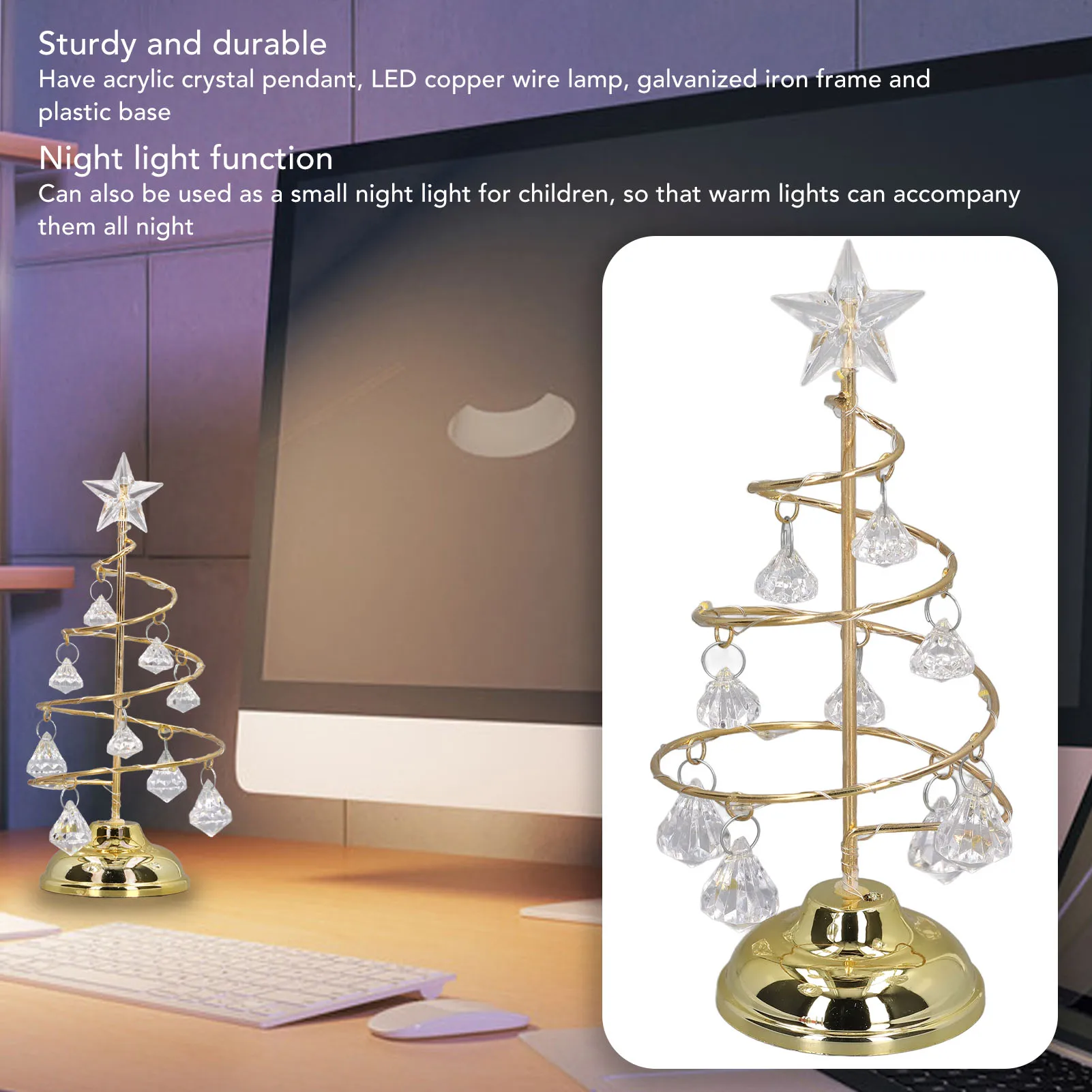 LED Christmas Tree Lamp Small Crystal Decorative Iron Tree Night Light ...