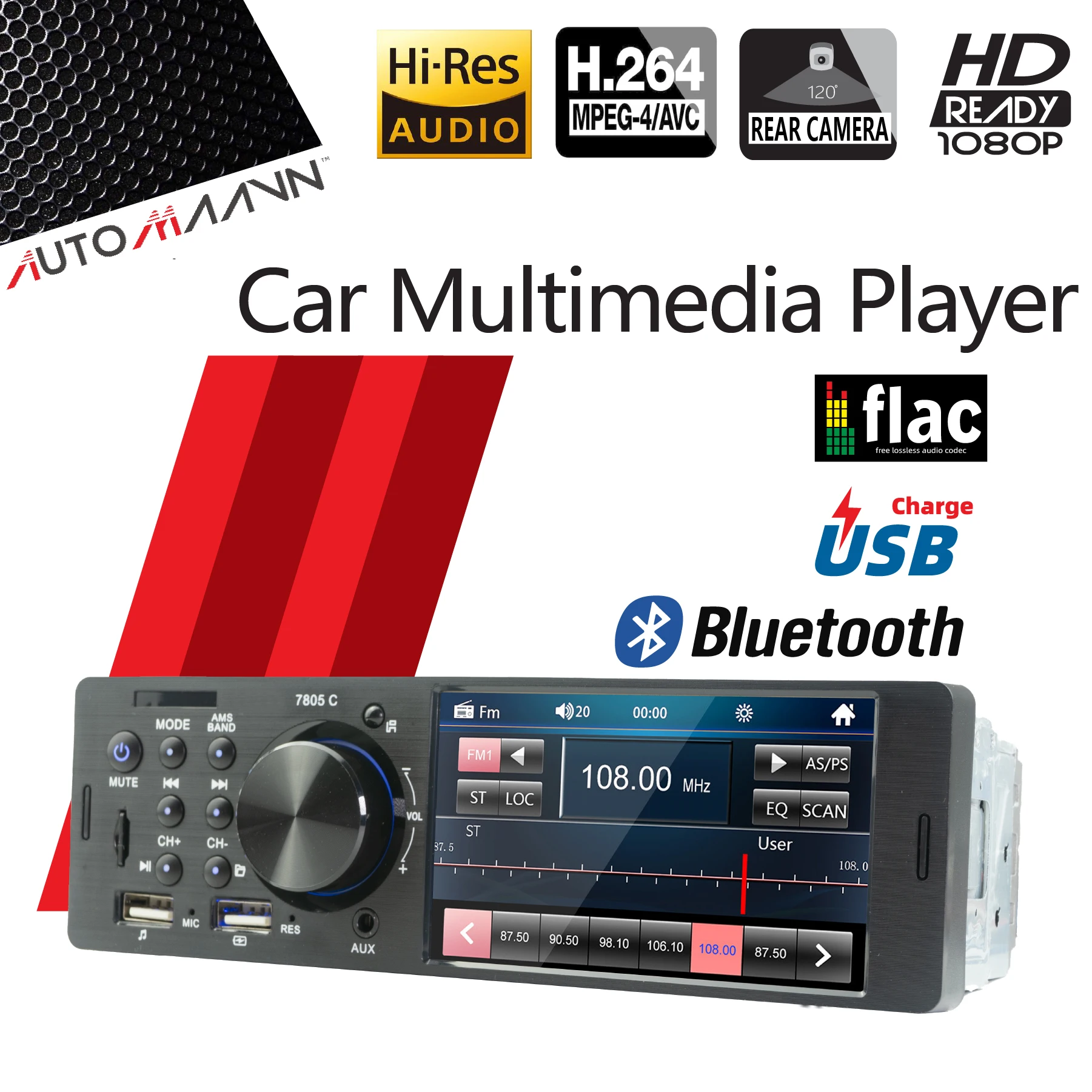 Car Multimedia Player Receiver Built-in Bluetooth Rear View Camera Hd ...