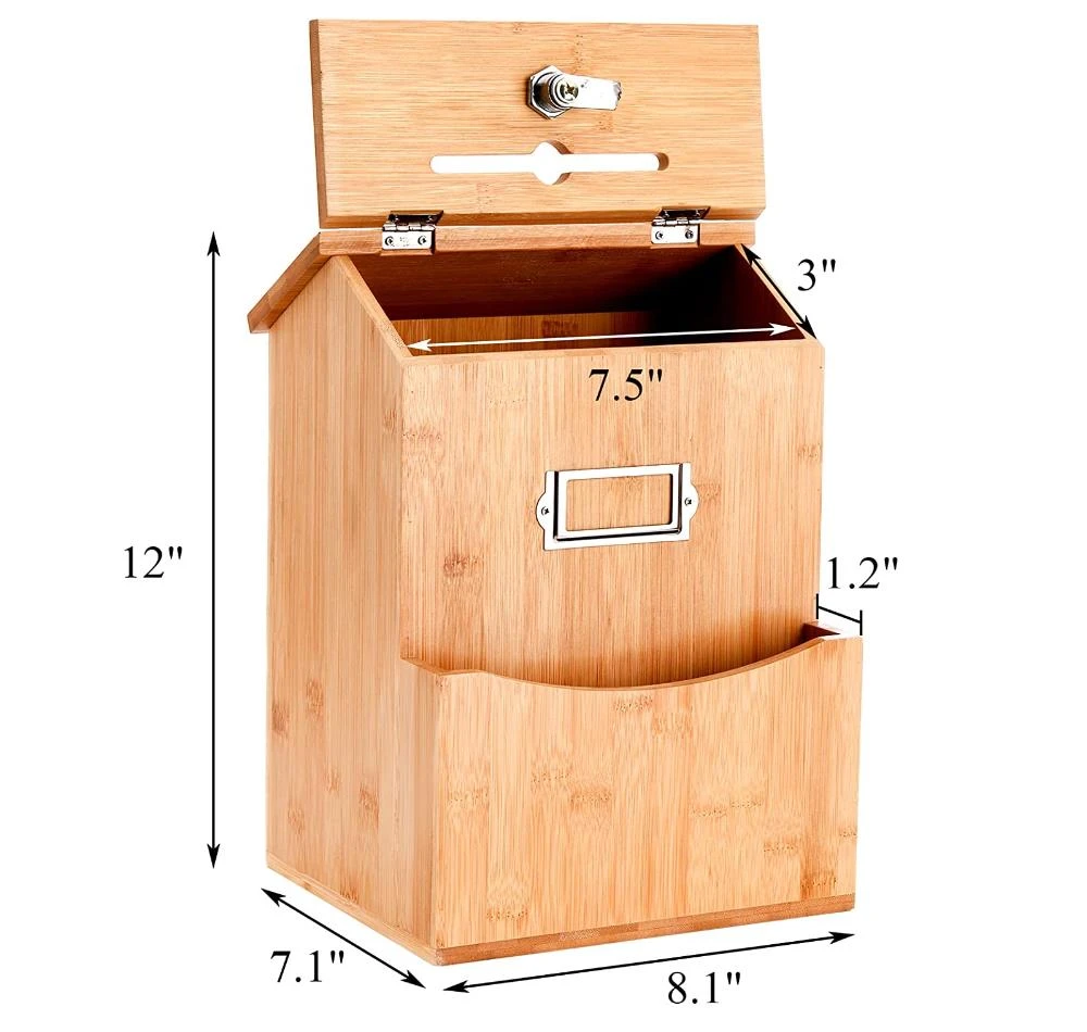 Bamboo Suggestion Box With Lock, Donation Box Collection Box Ballot Box ...