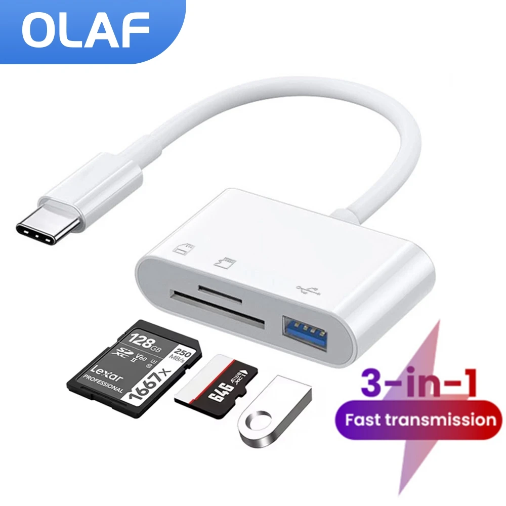 3 in 1 Type C Card Reader Adapter OTG TF SD Card Reader USB-C Memory ...