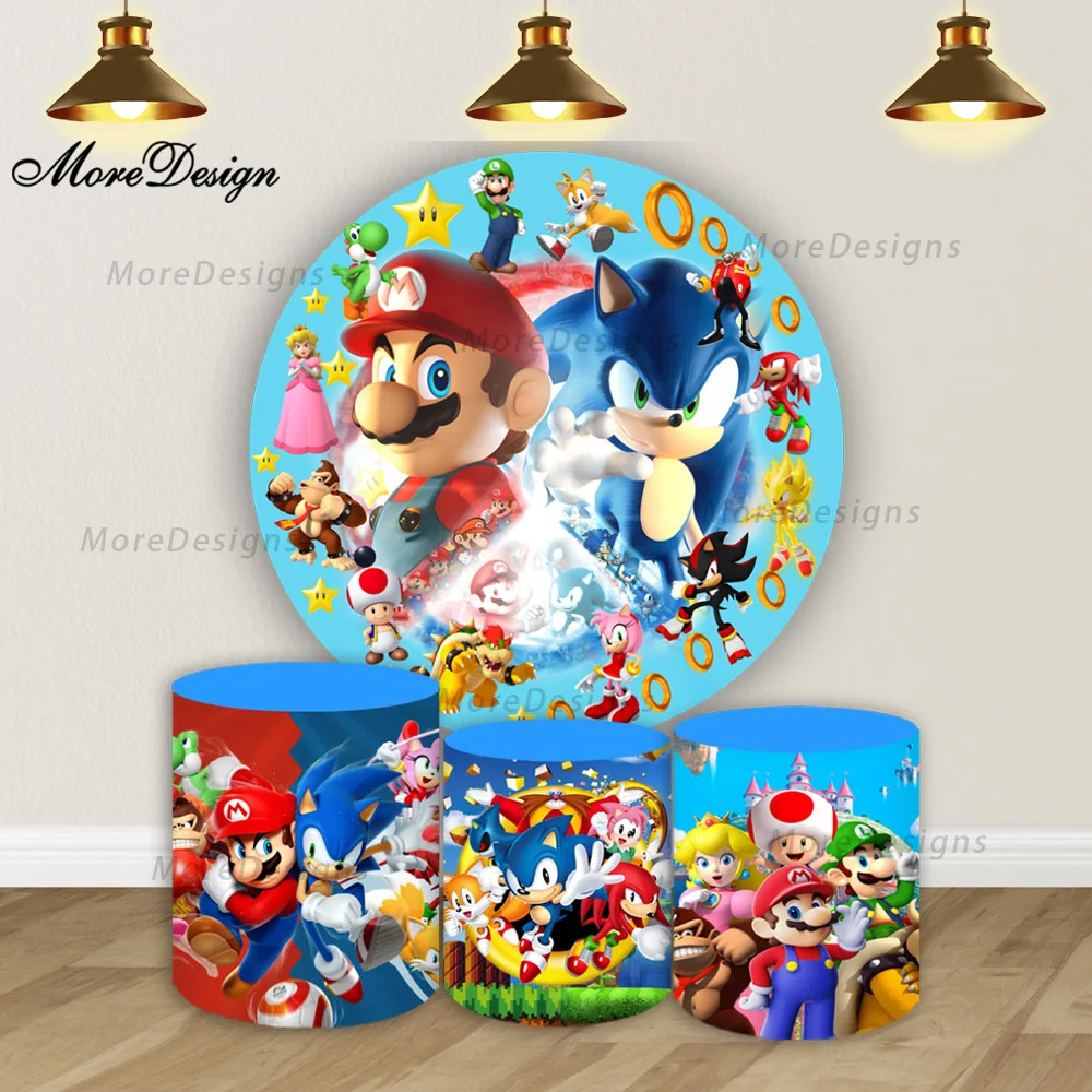 Super-Mario-e-Sonic-Round-Backdrop-Capas-de-cilindro-Fotografia-fundo-C ...