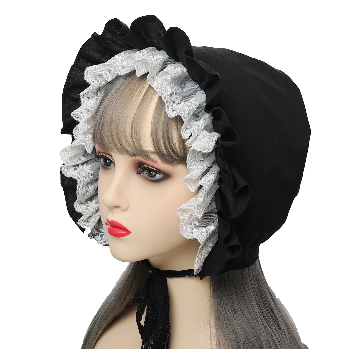 Lolita Ruffled Bonnet Hat 56CM Women Girls Victorian Medieval Vintage ...