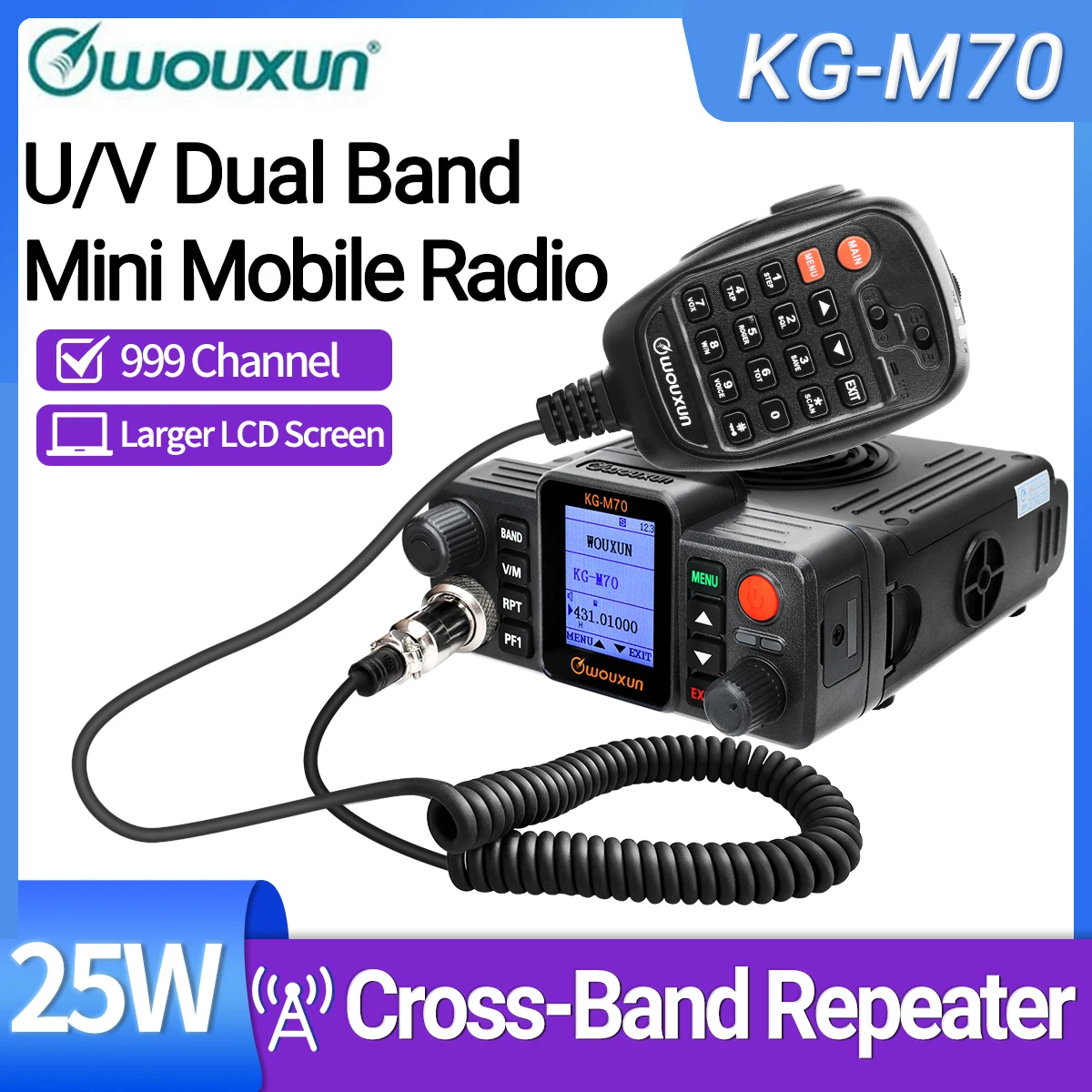 WOUXUN-KG-M70-25W-Mobile-Radio-UHF-VHF-Dual-Band-999CH-Cross-Band ...