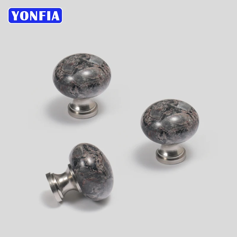 YONFIA 8026 Round Natural Granite Stone Kitchen Cabinet Knob Handle Pull Marble Cupboard Drawer ...