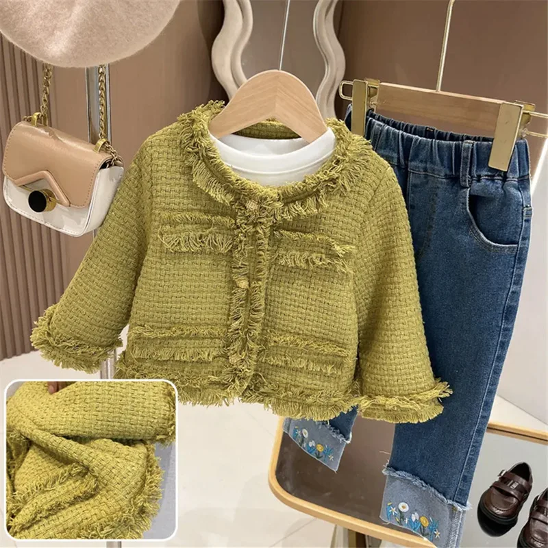Children-s-Clothing-Sets-Tweed-Jacket-Tops-embroidered-Jeans-Toddler ...