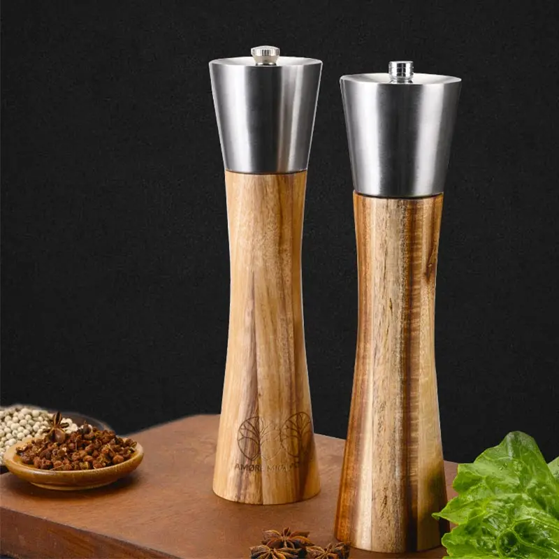 Stainless Steel Pepper Grinde Solid Wood Pepper Mill Salt Ground ...