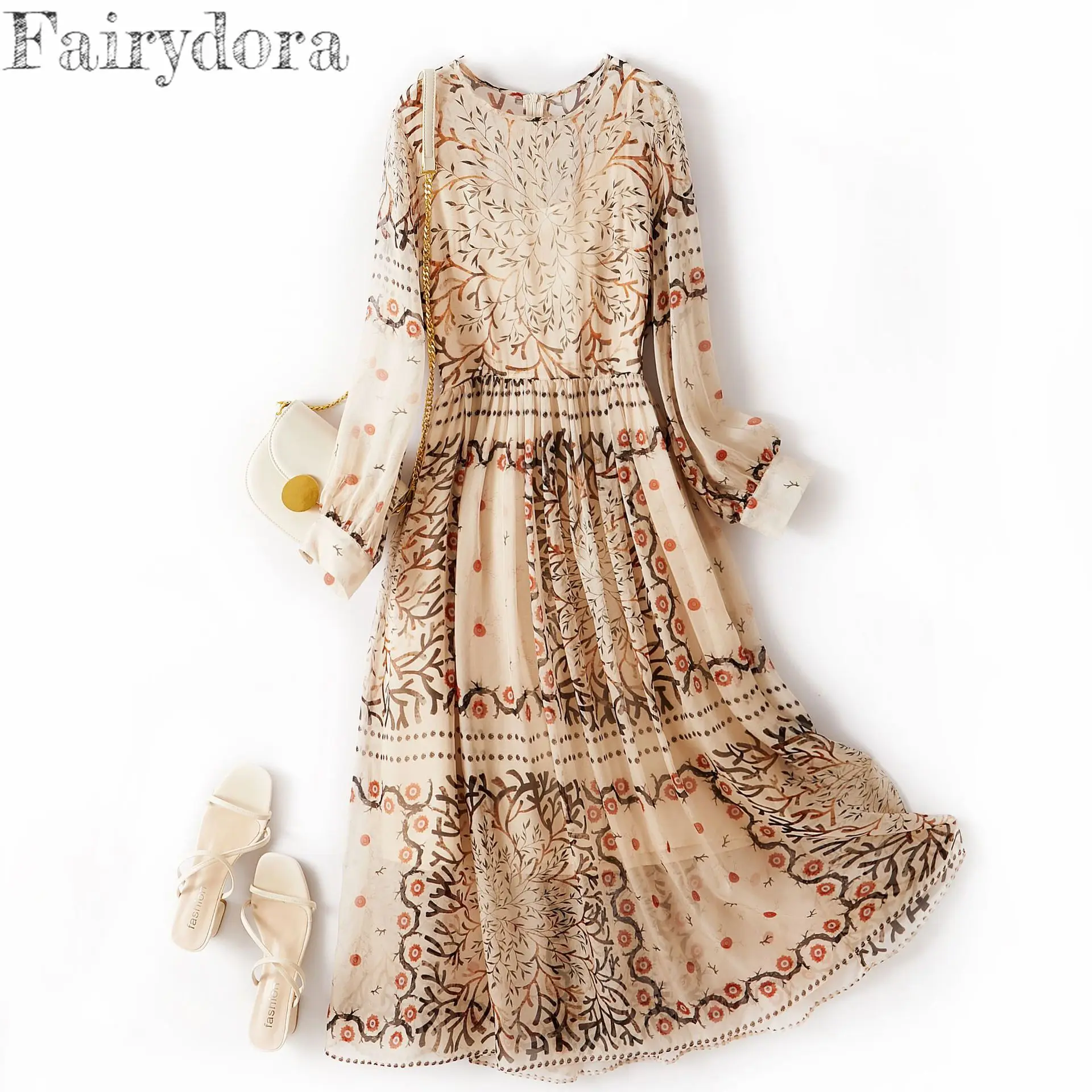 Vestidos-de-Seda-Pura-Feminina-Elegante-Seda-Amoreira-Vestido-Estampado ...