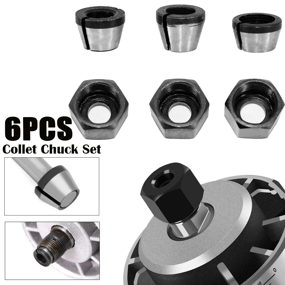6pcs-Collet-Chuck-Adapter-With-Nut-Router-Bit-6-6-35-8mm-Trimmer-Collet ...