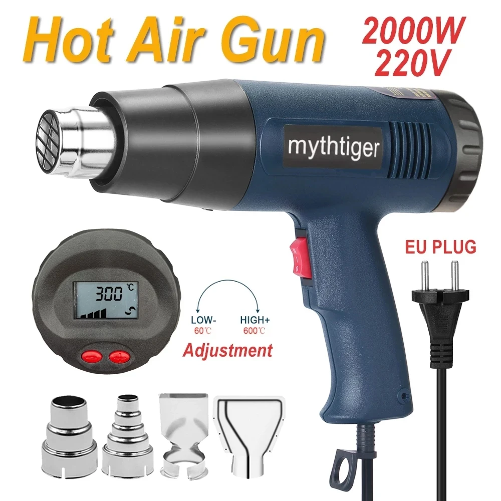 Heat Gun 2500W Dual Temperature Kit With LCD Display & 4 Nozzles - 60°C ...