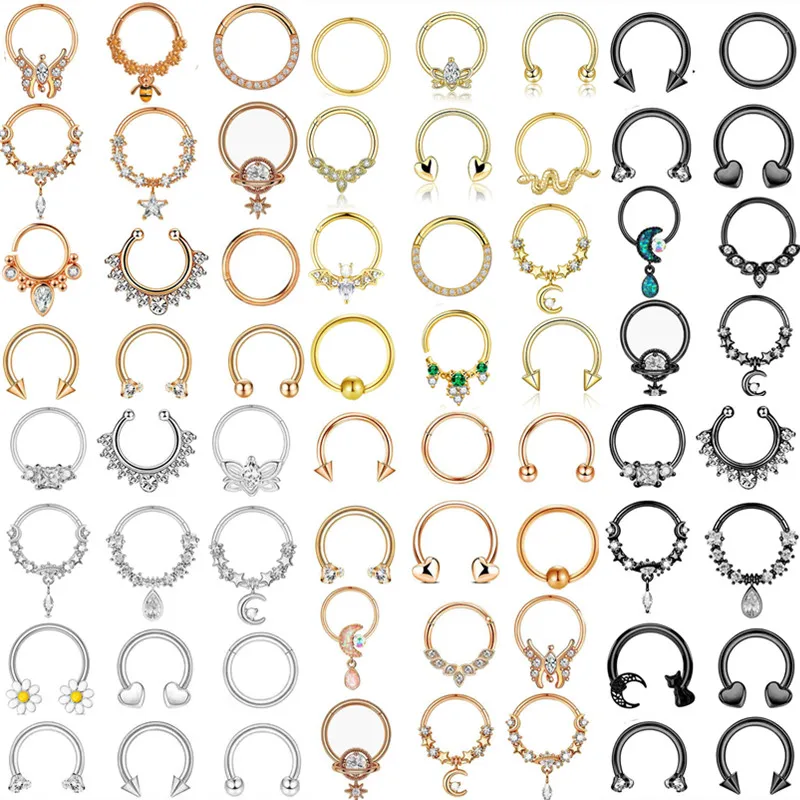 Nose-Hoop-Clicker-Set-16G-Septum-Piercing-Hoops-Bulk-Daith-Hoop ...