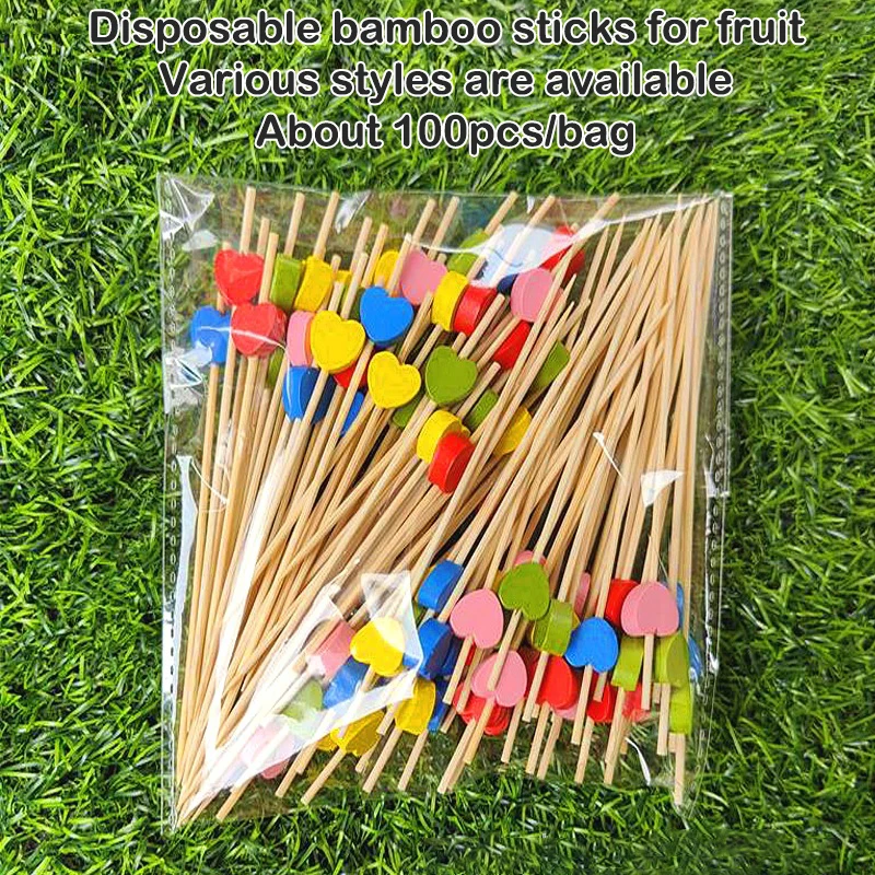 1 Bag Disposable Bamboo Food Sticks Buffet Cupcake Fruit Fork Party ...