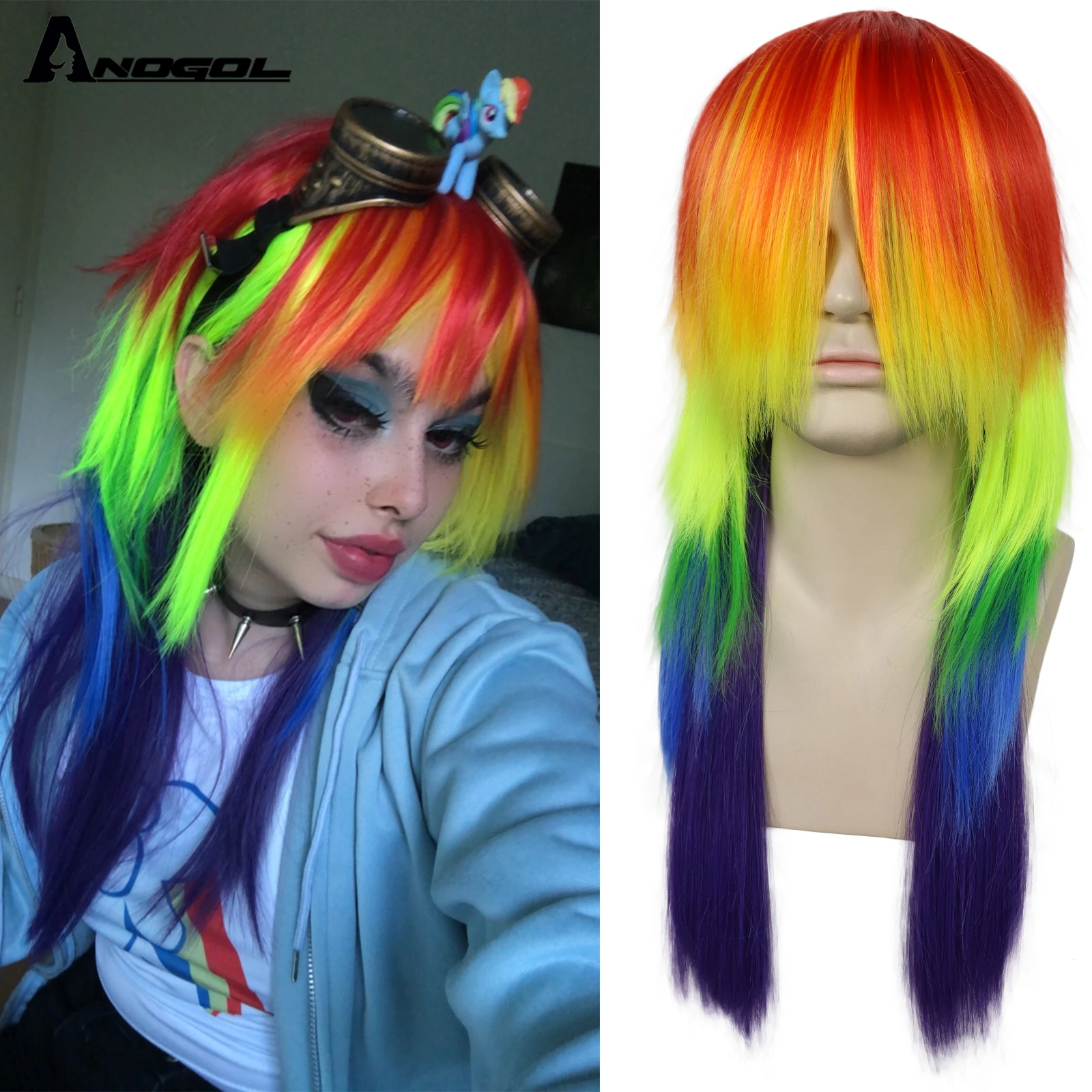 An Synthetic My Little Pony Cosplay Wig Rainbow Dash Straight Wig With Bangs Lolita Multi ...