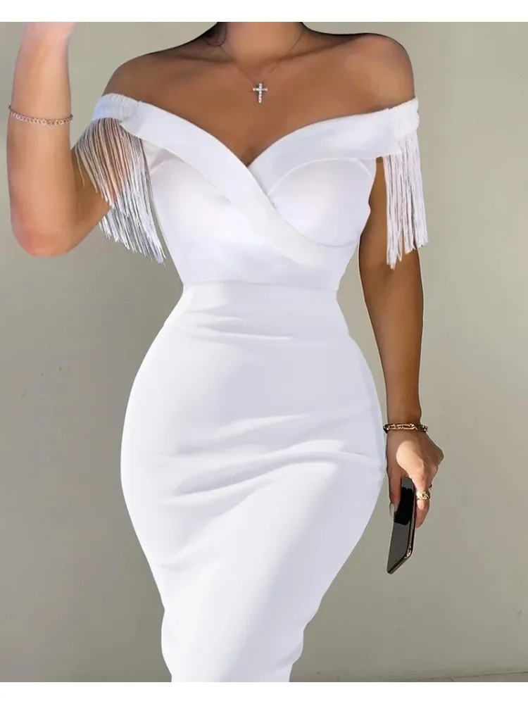 Women-Dress-Summer-Sexy-Solid-High-Waist-Dresses-Ladies-Slash-Neck-Evening-Tassel-Backless ...