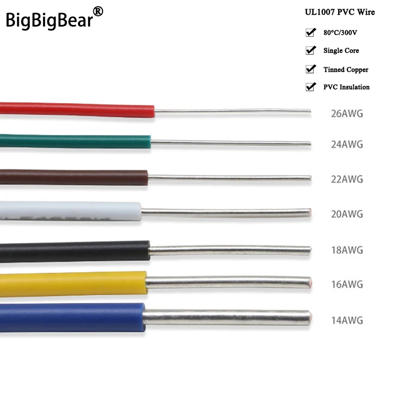 5/10/20M UL1007 Single Core Koperdraad 26 24 22 20 18 16 14 Awg Pvc ...