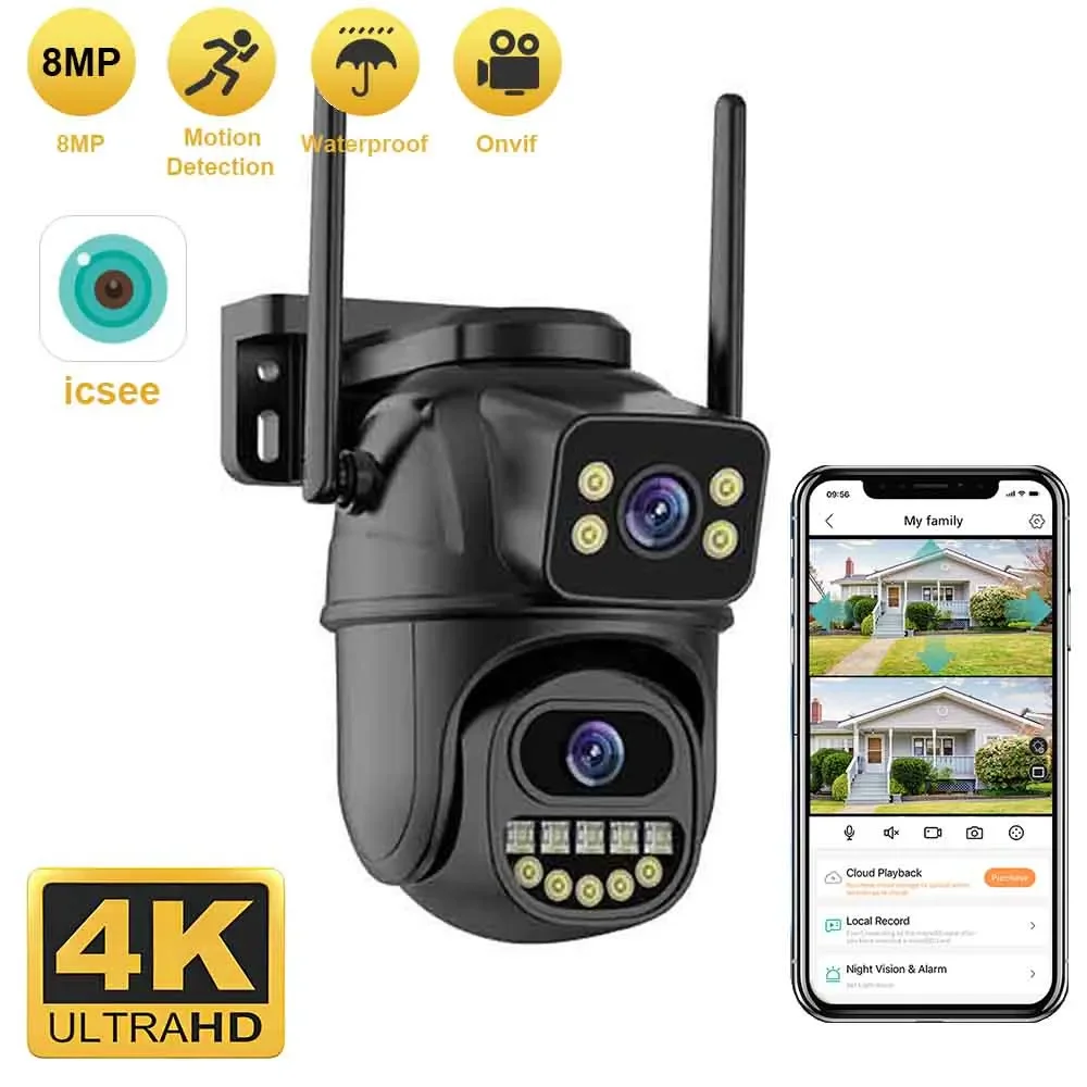BELIA-cámara de vigilancia 4K de 8MP con WiFi, lente Dual, Zoom Digital ...
