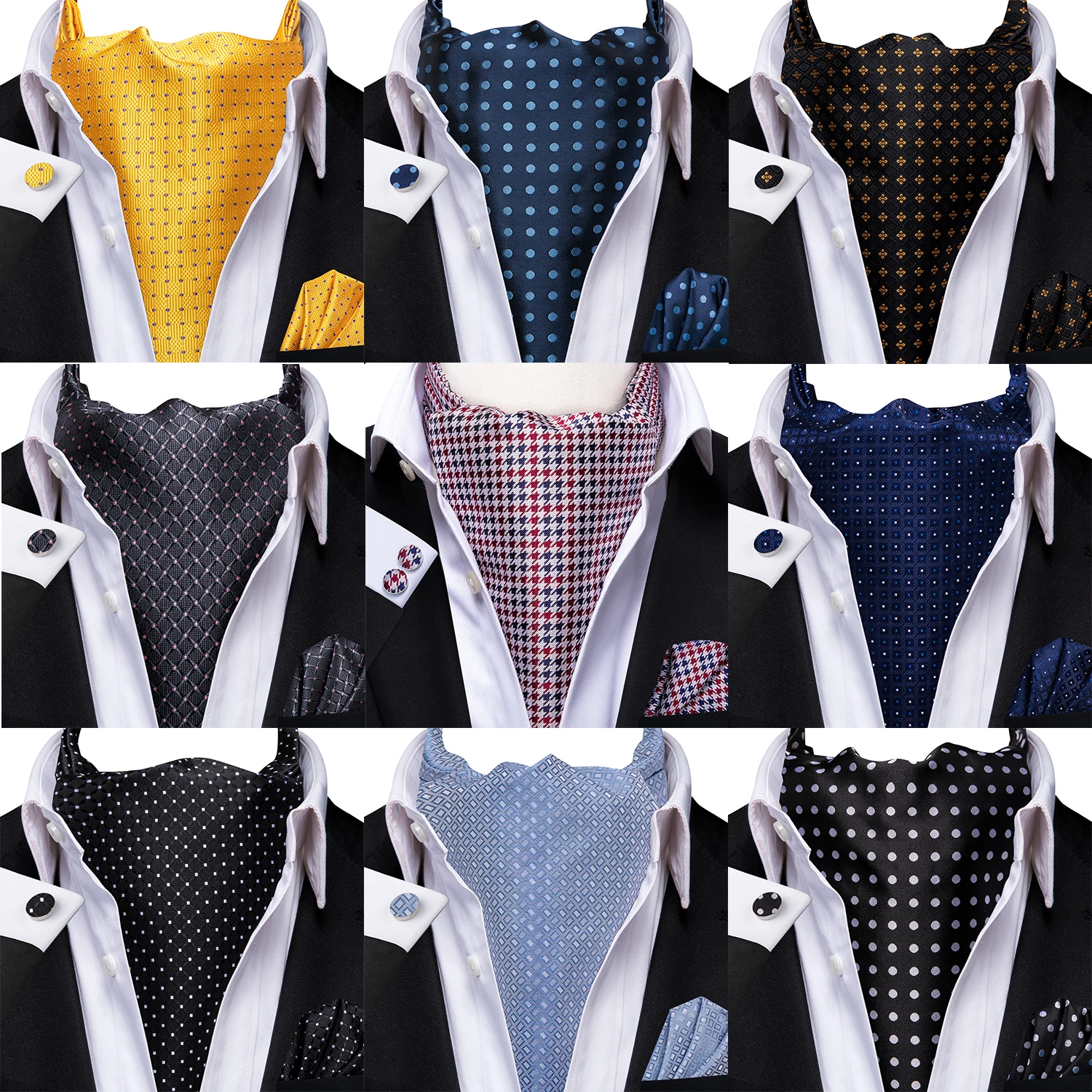 Men's fashionable luxury Ascot set, polka dot mixed color pattern ...