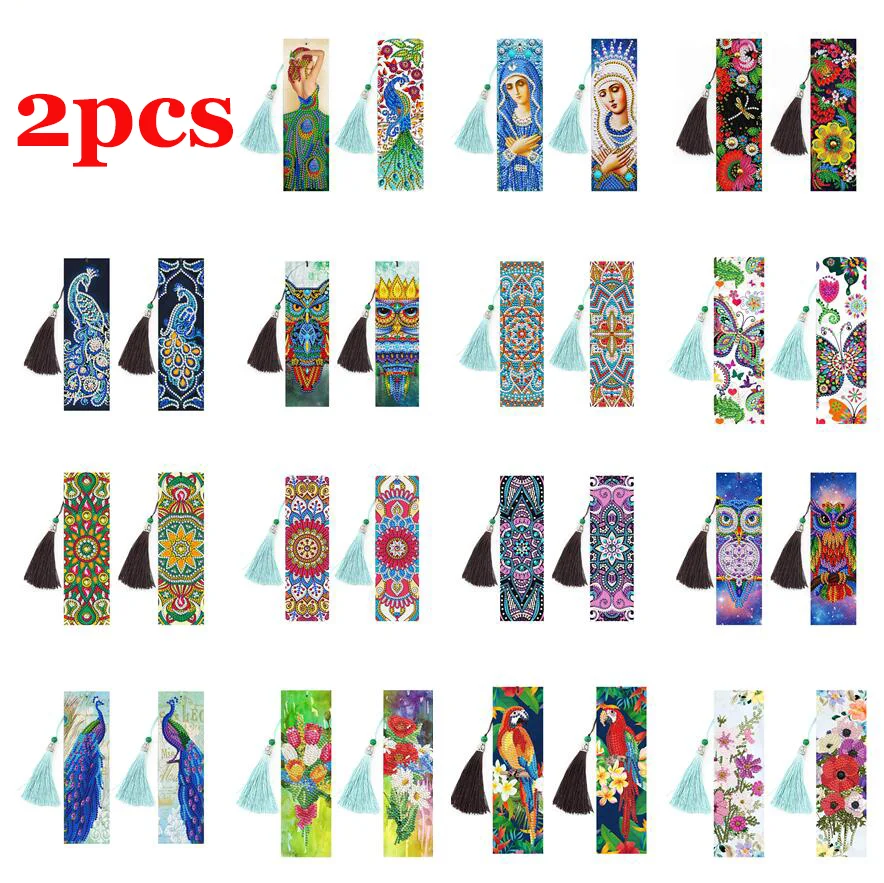 2 Stks/set Diy 5D Diamant Schilderen Bladwijzers Pu Kwastje Bladwijzer Diamant Mozaïek ...