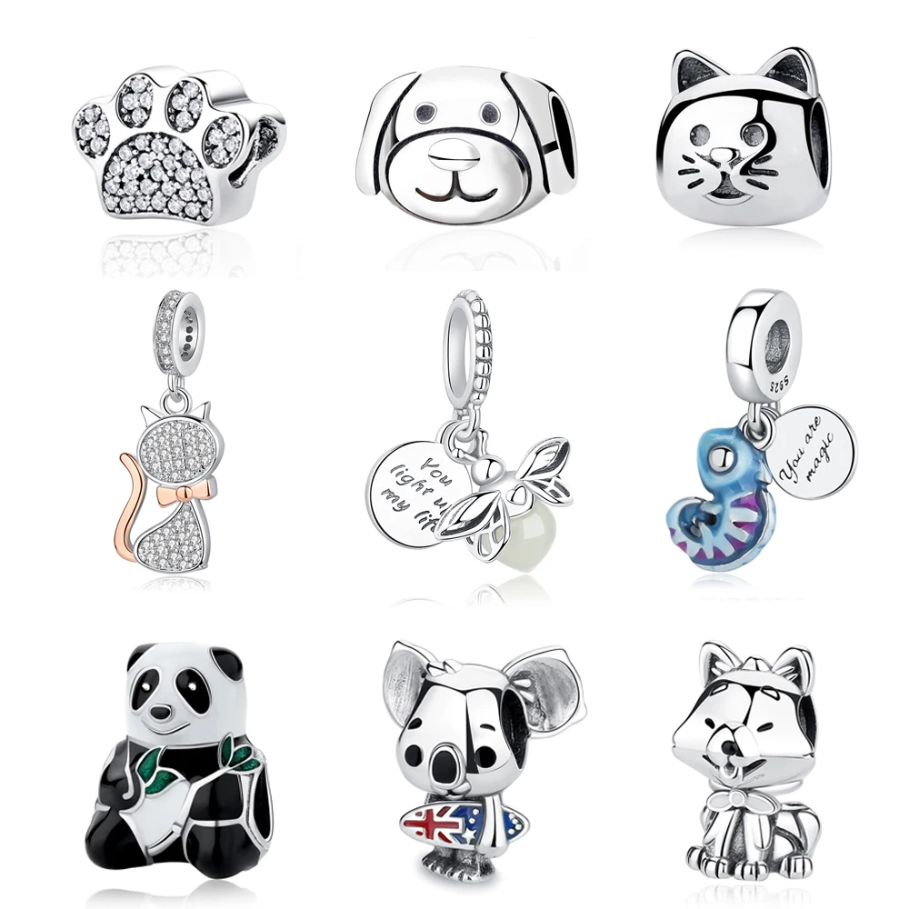 Original-925-Sterling-Silver-Charm-Bead-Love-Dog-Cat-Paw-Panda-Firefly ...