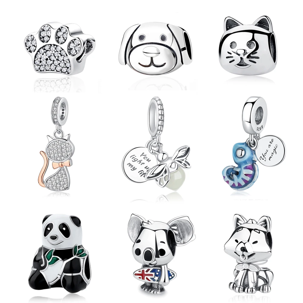 Original 925 Sterling Silver Charm Bead Love Dog Cat Paw Panda Firefly ...