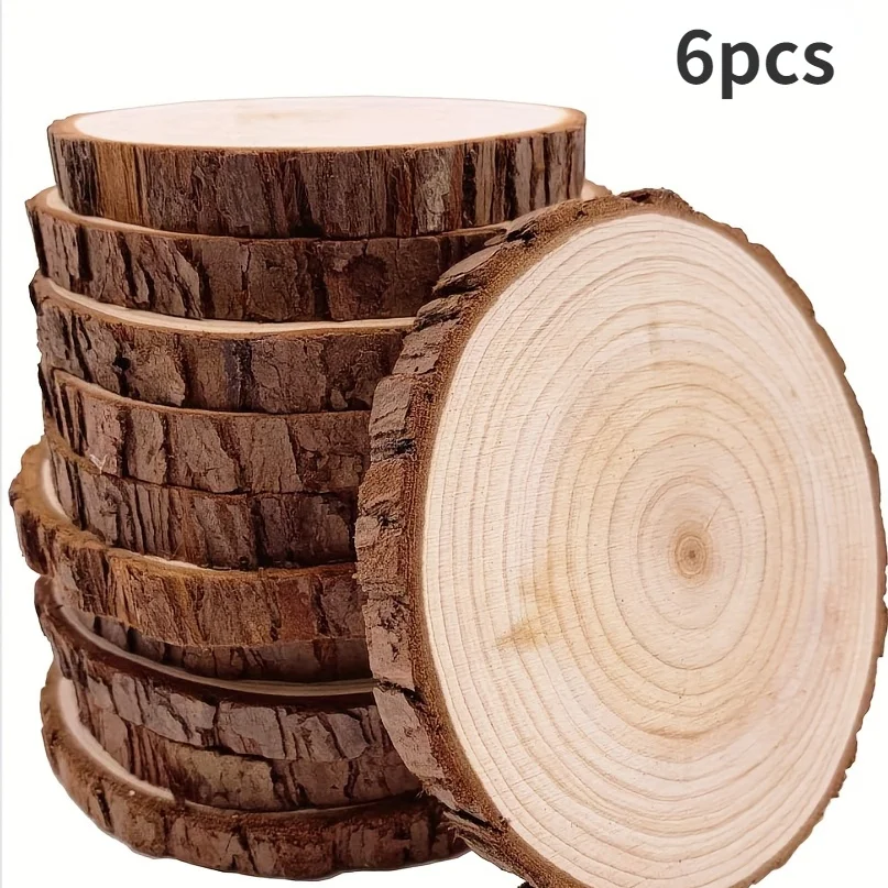 6pcs-Round-Wood-Chips-Unprocessed-Christmas-Decorations-Crafts-With ...