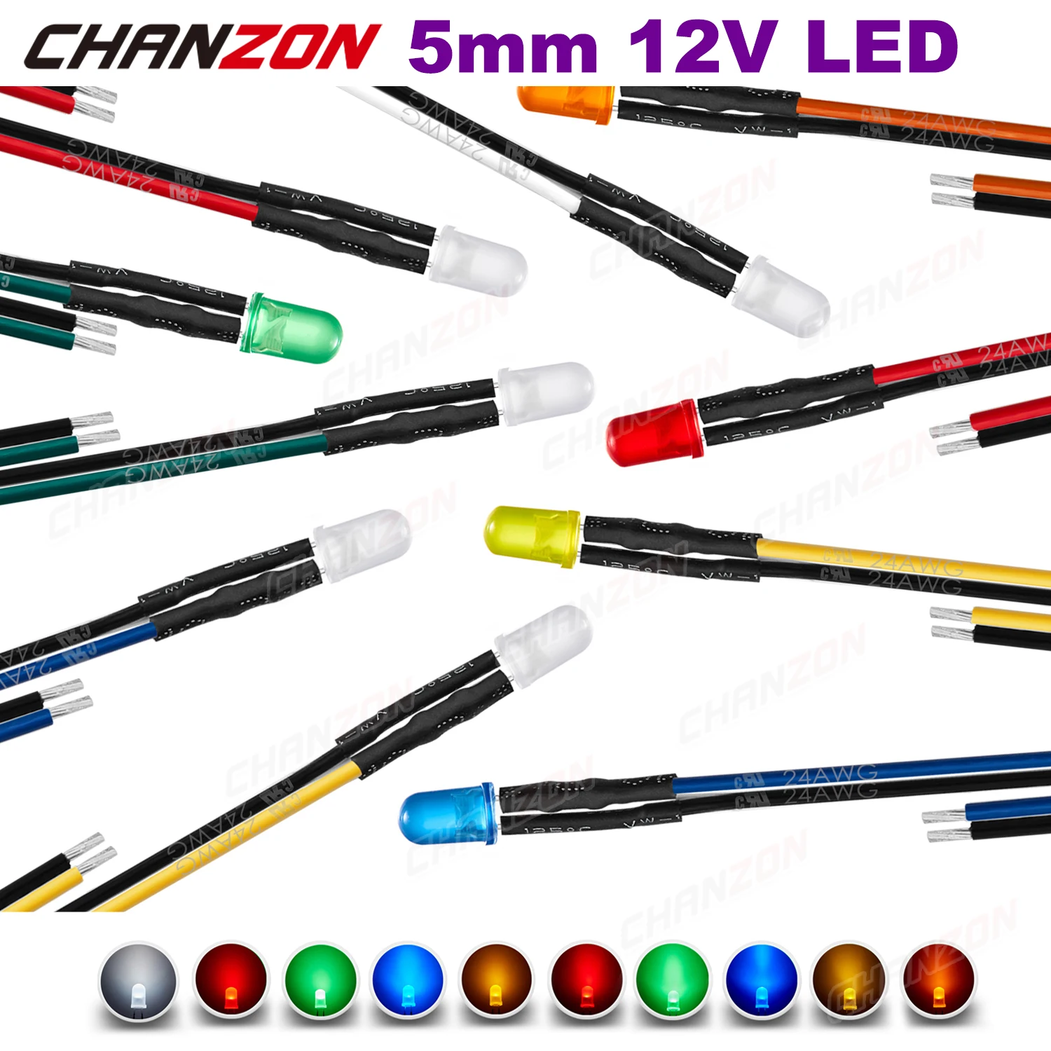 12V 5mm Prewired LED Diode Kit Emitting Light Beads Warm White Red ...