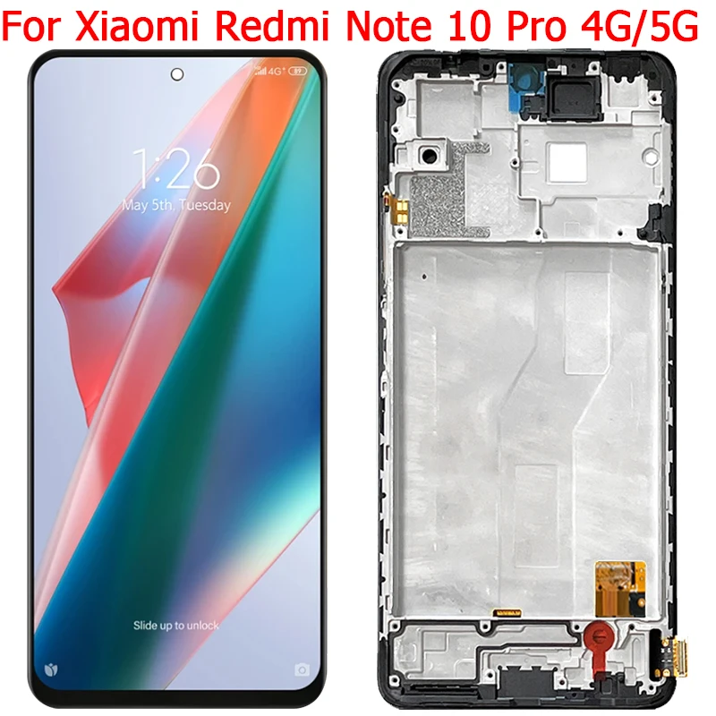 Original para xiaomi redmi nota 10 pro display lcd tela com moldura 6.67 "redmi nota 10 pro 4g ...
