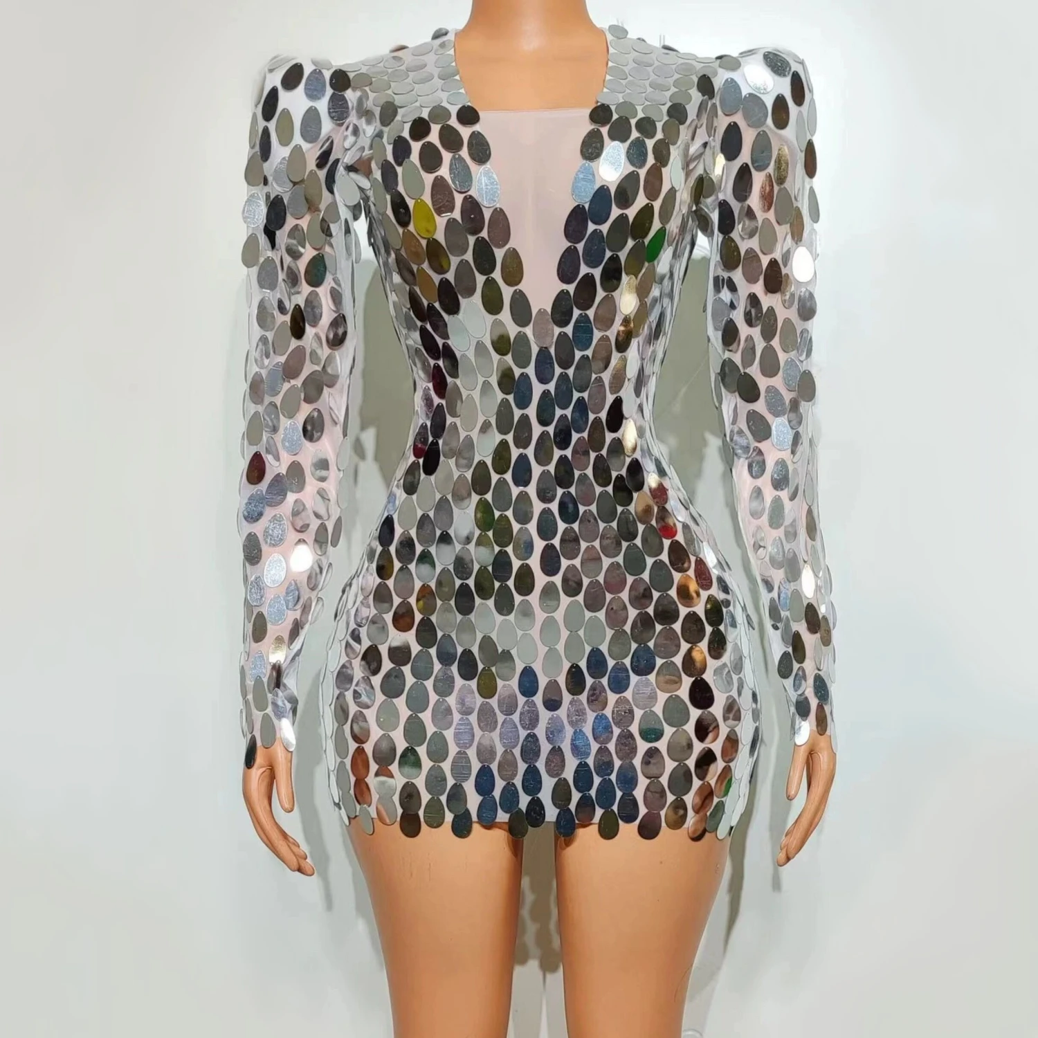 Fashion-Surface-Mirror-Sequines-Sexy-Mesh-Mini-Dress-Birthday-Evening ...