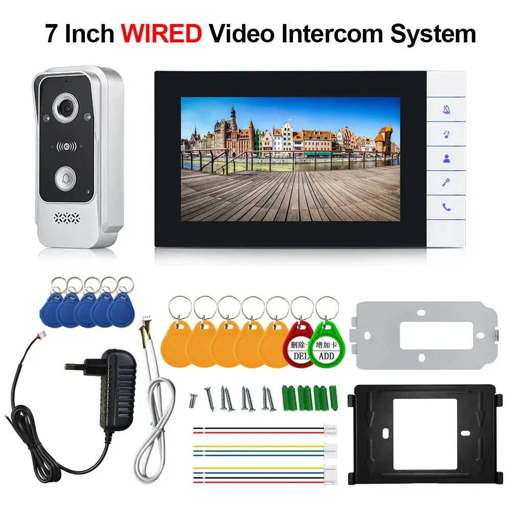 New-7-Inch-WIRED-Video-Intercom-Doorman-Doorbell-Camera-RFID-Card ...
