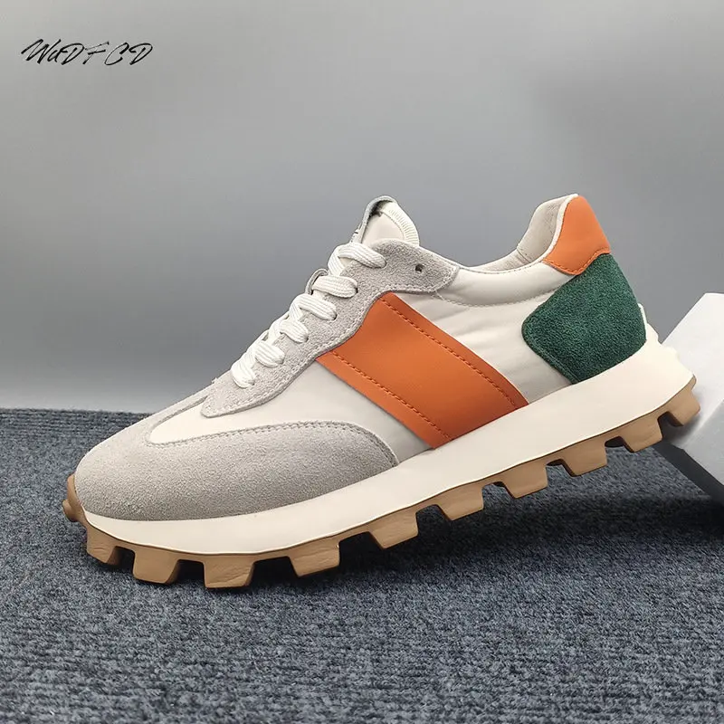 Chunky tênis masculino retro tênis de corrida moda casual couro genuíno ...