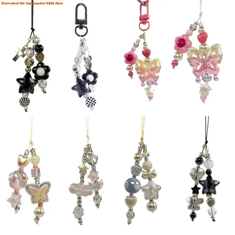 Goth Y2K Phone Charm Pendant Keychain Sweet Star Flower Cellphone Chain ...