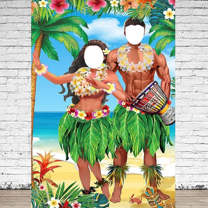 Photography-Backdrop-Luau-Tiki-Couple-Door-Banner-Hawaiian-Aloha-Face ...