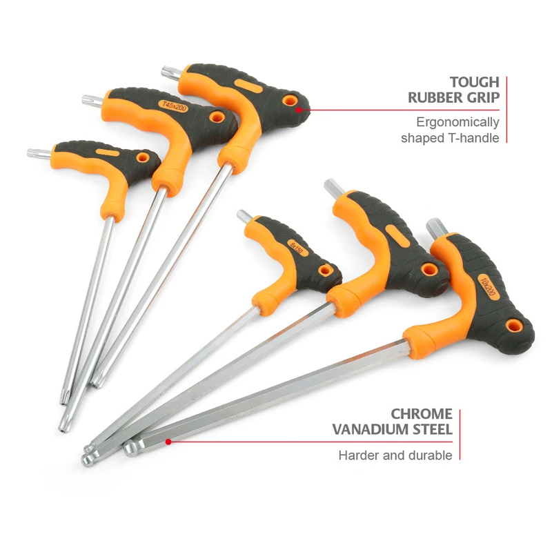 S2 T10 T15 T20 T25 T27 T30 T40 T45 T50 8pc T Handle Torx Star Key ...
