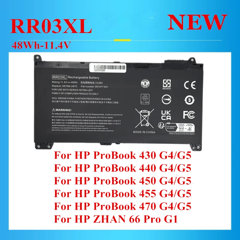 RR03XL 48Wh 11.4V battery For HP ProBook 430 440 450 455 470 G4/G5 ...