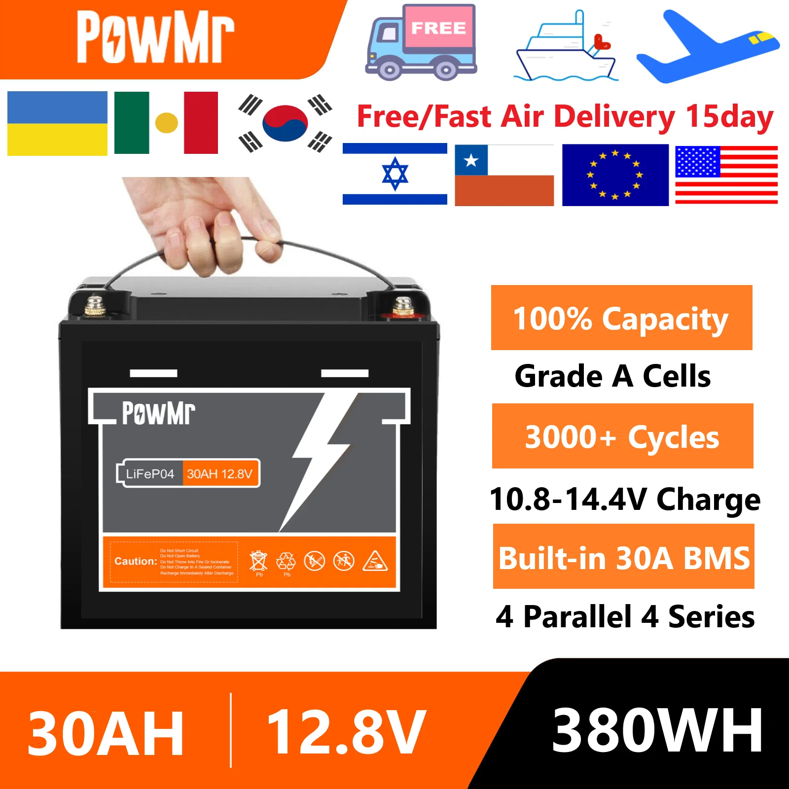 PowMr 30AH 50AH LiFePO4 Battery 12V Lithium Iron Phosphate Batteries ...