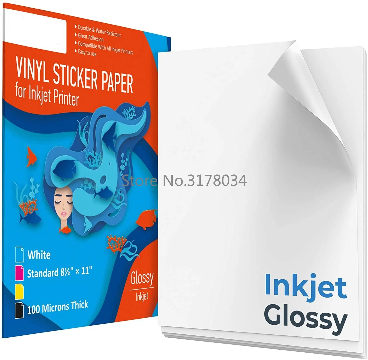 50 Sheets A4 Vinyl Sticker Paper for Inkjet Printer Glossy White Self ...