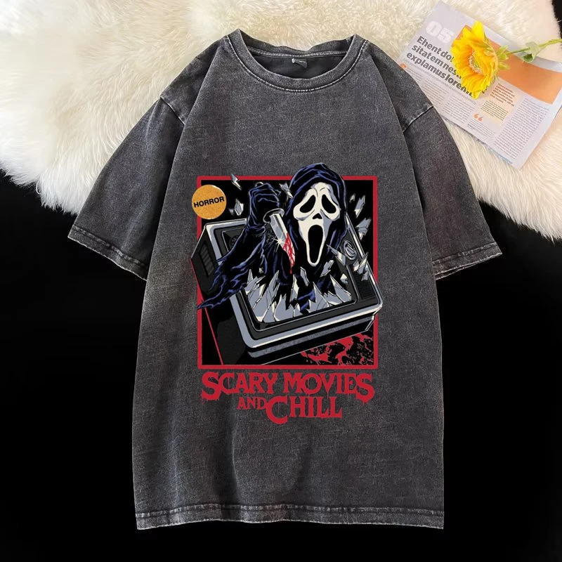 Y2k-Ghost-letter-Print-Vintage-Cotton-Washed-T-shirt-For-Men-Women-Gojo ...