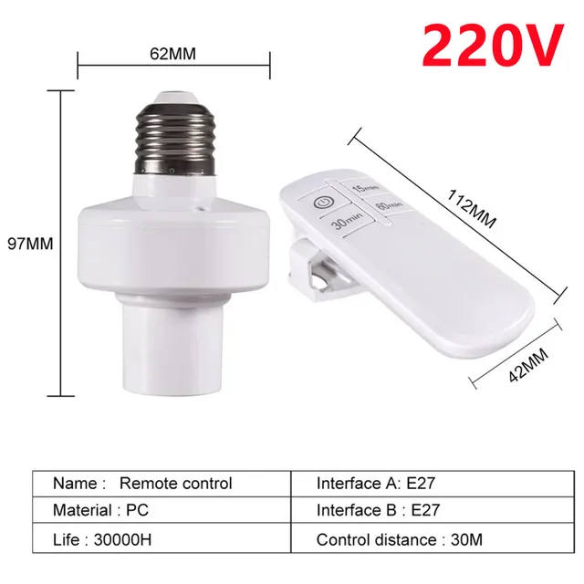 E27 lamp holder wireless remote control with 60min 30min 15min E27 110V ...
