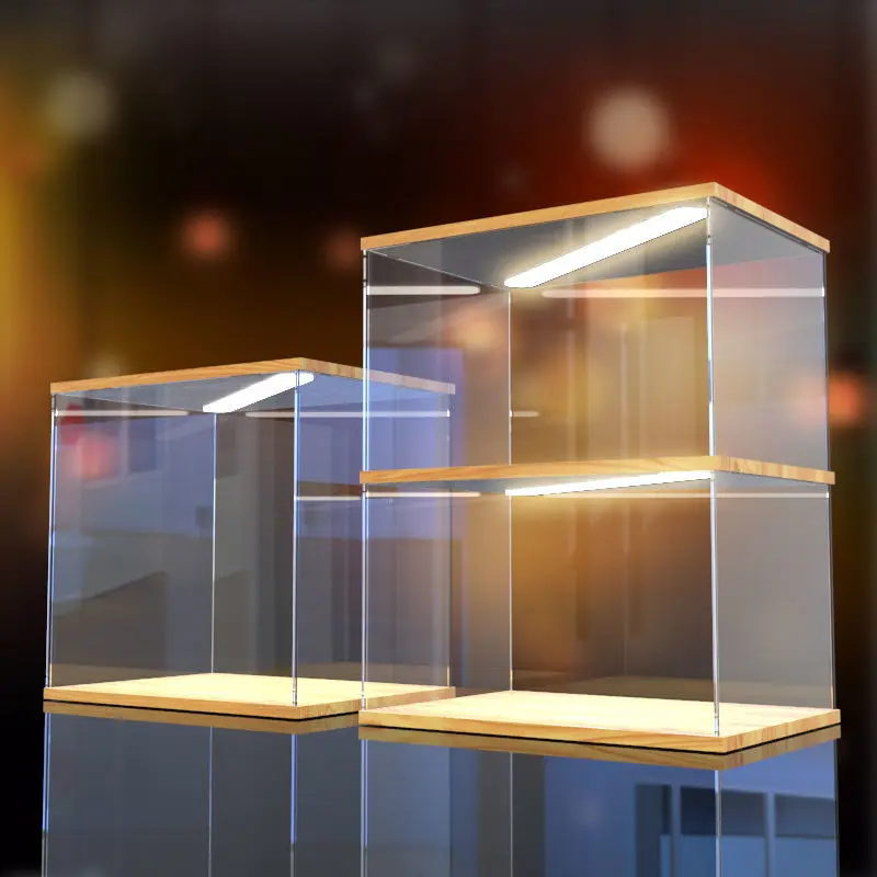 Wood-Acrylic-Display-Case-with-Lamp-for-Figures-Toy-Collectibles ...