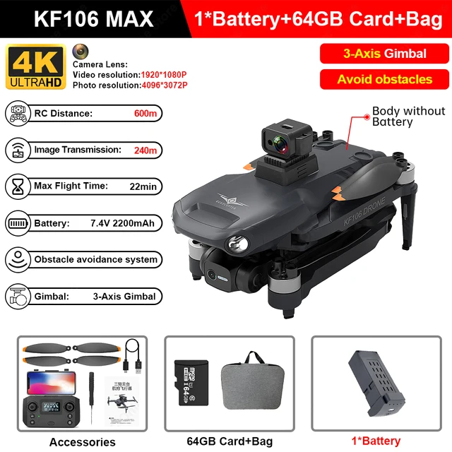 2022 New KF106 MAX Dron 4K Professional HD Dual Camera 5G WIFI 3-Axis Gimbal Brushless Motor ...