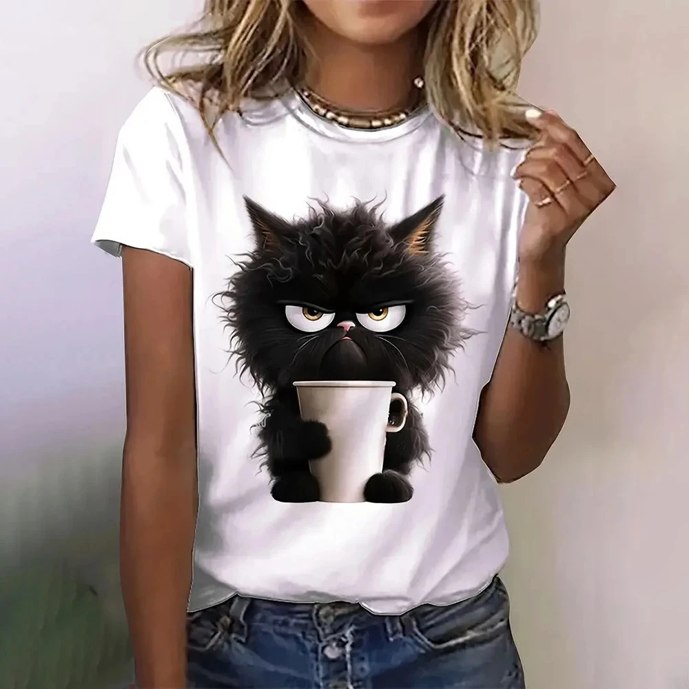 Camisetas-con-estampado-3d-de-gato-Kawaii-para-mujer-Tops-informales-de ...