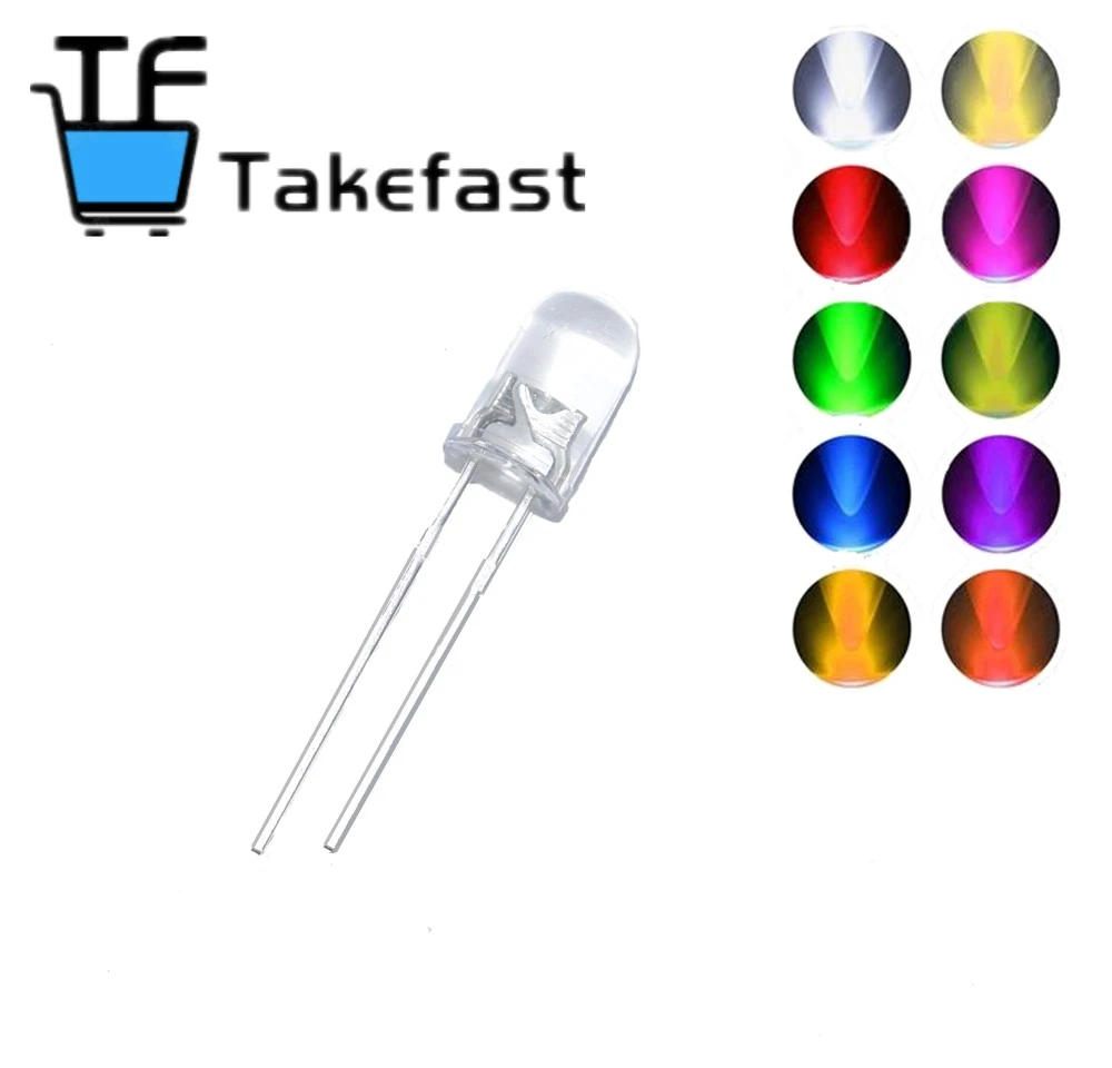100pcs 5MM Led white/blue/red/yellow/green/pink/purple light bulbs ...