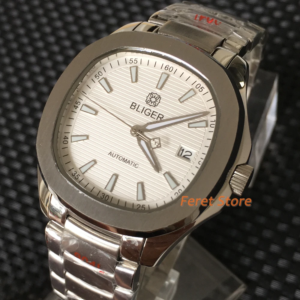 BLIGER-40mm-Silver-Square-Case-White-Dial-NH35A-Automaitc-Watch-For-Men ...