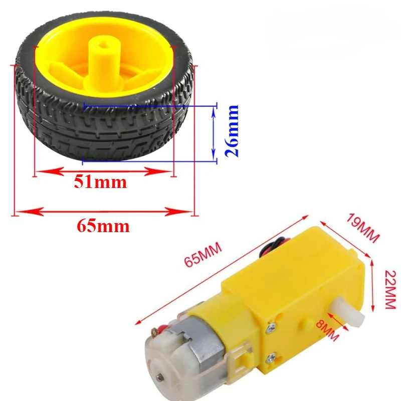 DC Gearbox TT Motors 4 Sets With Wheels - 3-6V Dual Shaft For Arduino ...