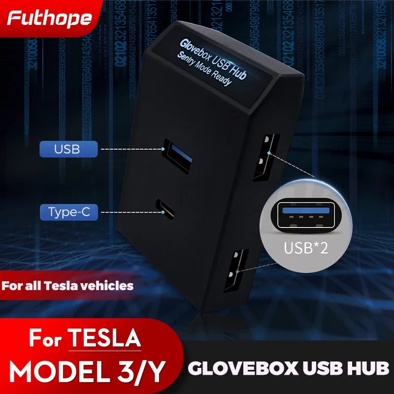 Futhope ถุงมือพอร์ต USB Hub สำหรับ Tesla รุ่น3รุ่น Y 2021 2023 Digital ...